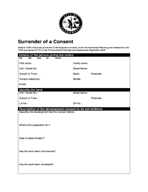 Fillable Online Notice of Surrender or Voluntary Surrender of Consent ...
