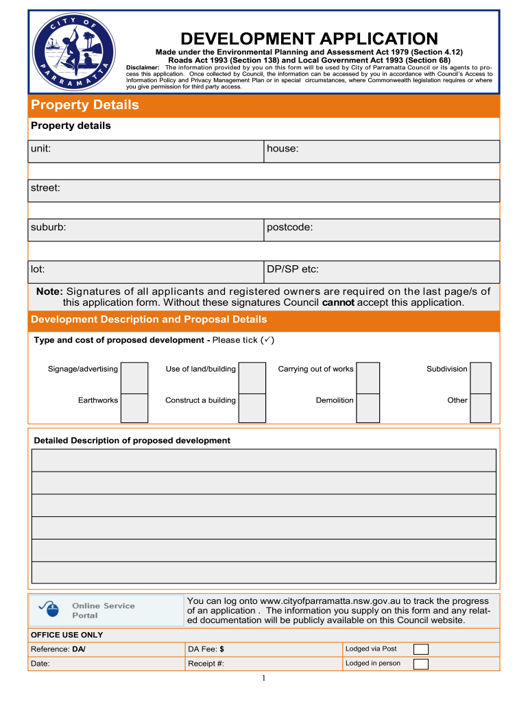 Fillable Online Development Application (DA) form Fax Email Print ...