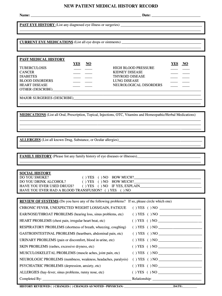 Fillable Online NEW PATIENT MEDICAL HISTORY RECORD Fax Email Print ...