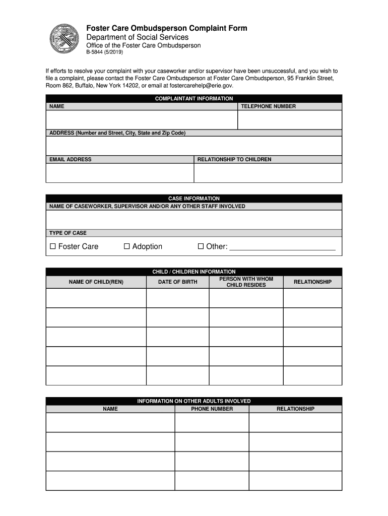 Fillable Online Foster Care Ombudsperson Complaint Form Department of ...