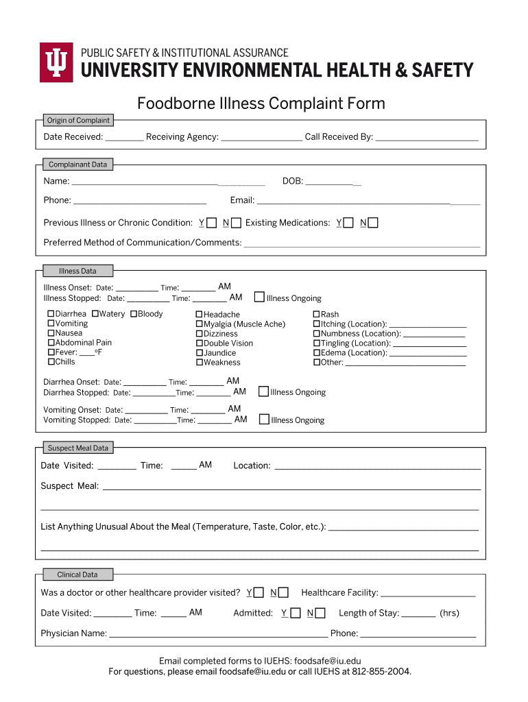 Foodborne Illness Complaint Form - Fill Online, Printable, Fillable ...