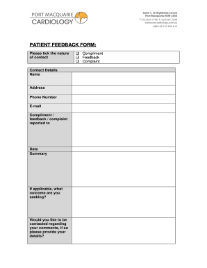 Fillable Online PATIENT FEEDBACK FORM: Fax Email Print - pdfFiller