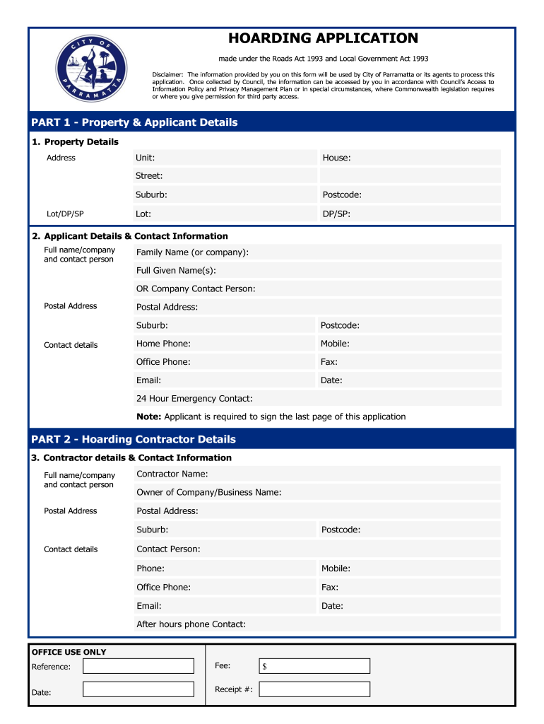 Fillable Online Hoarding Application form 2016-2017 - City of ...