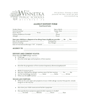 Fillable Online allergy history form - Winnetka Public Schools Fax ...