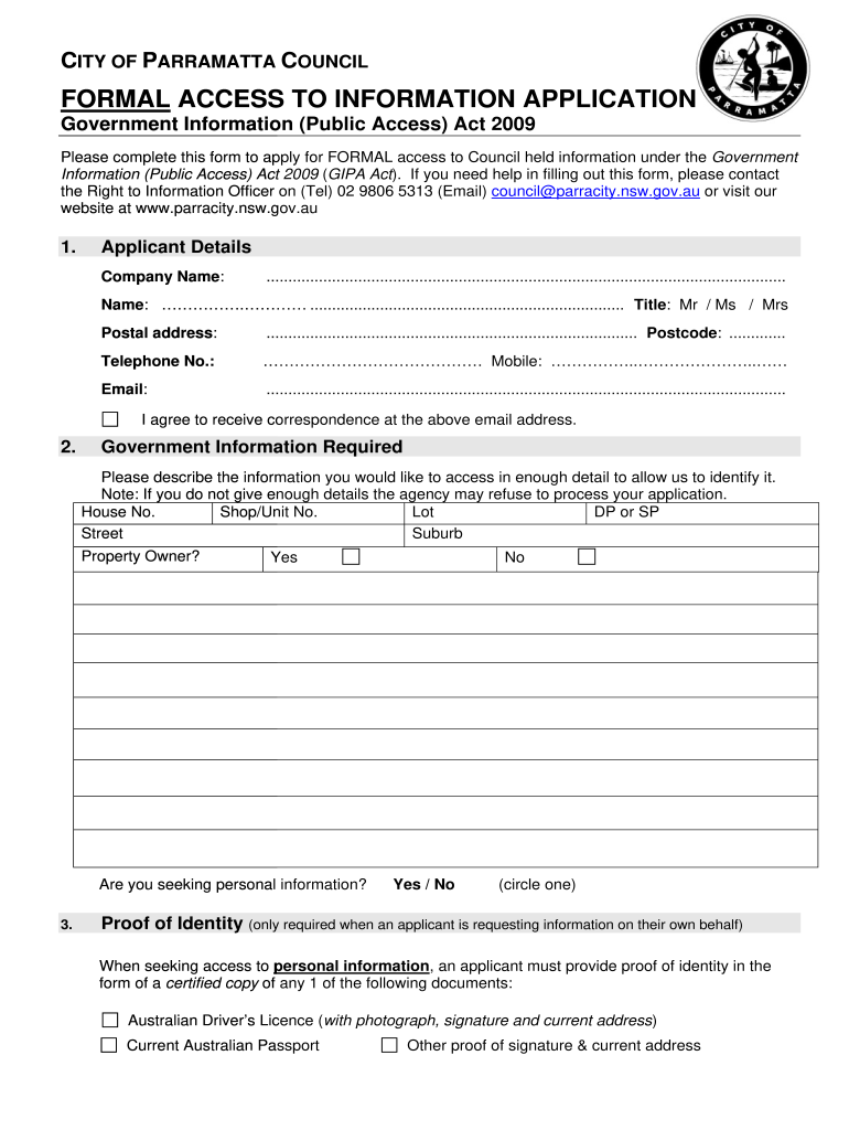 Fillable Online FORMAL GIPA Application Form Fax Email Print - pdfFiller