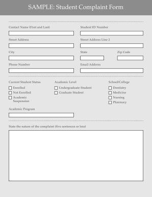 Fillable Online SAMPLE: Student Complaint Form Fax Email Print - pdfFiller