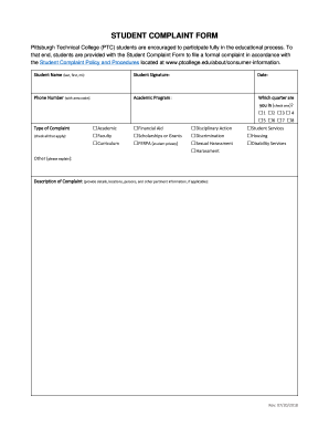 Fillable Online STUDENT COMPLAINT FORM - Pittsburgh Technical College ...