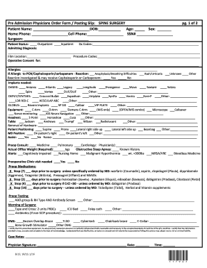 Fillable Online Pre Admission Physicians Order Form / Posting Slip ...