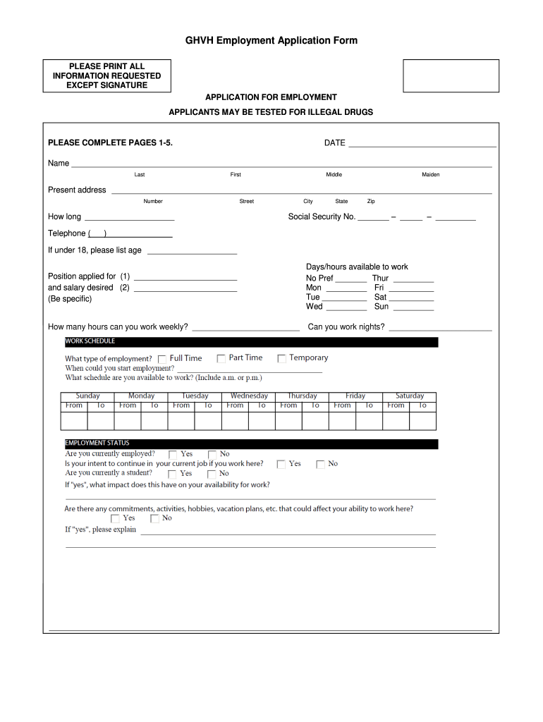 Fillable Online GHVH Employment Application Form Fax Email Print ...