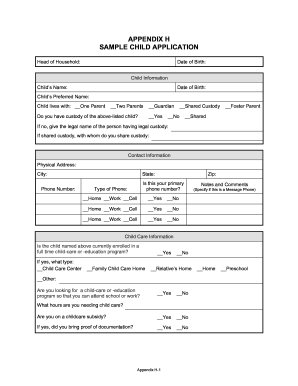 Fillable Online SAMPLE CHILD APPLICATION Fax Email Print - pdfFiller