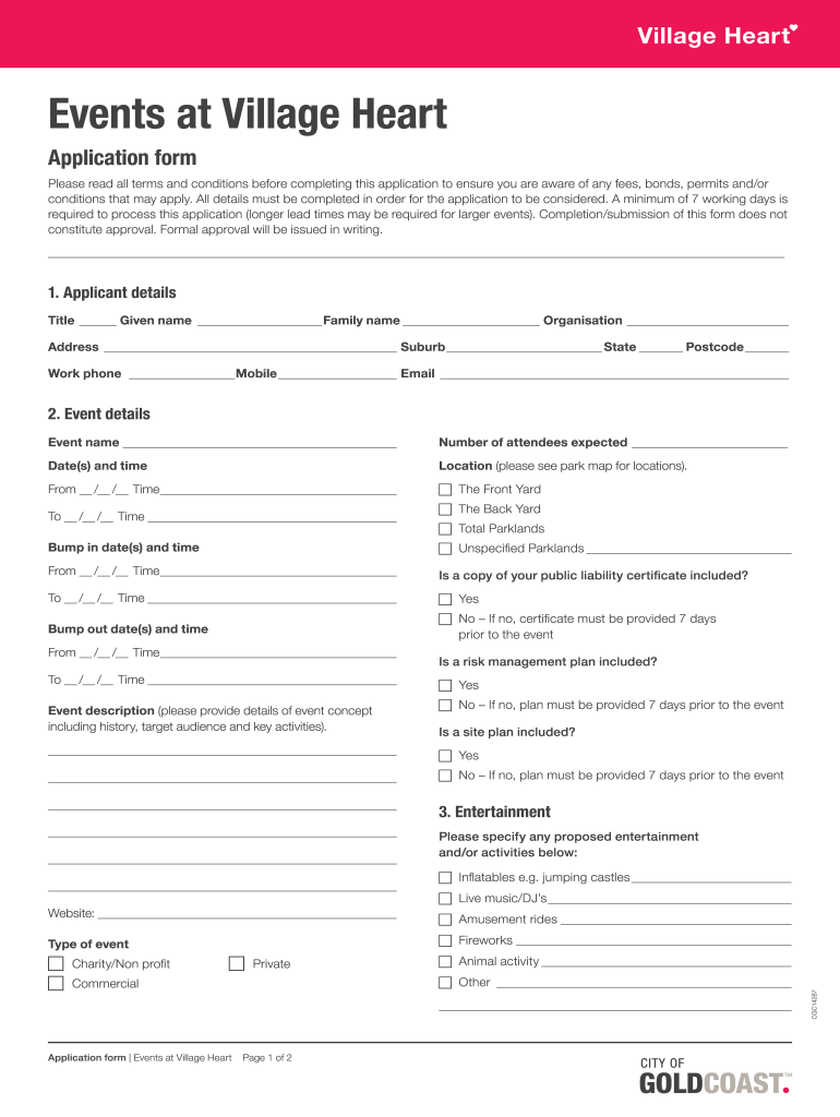 Fillable Online Village Heart event application form - City of Gold ...
