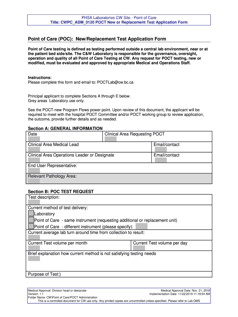 Fillable Online Title: CWPCADM0120 POCT New or Replacement Test ...