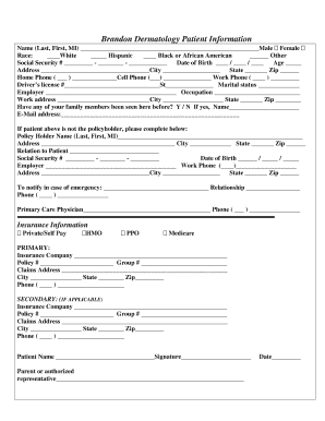 Fillable Online Brandon Dermatology Patient Information Fax Email Print ...