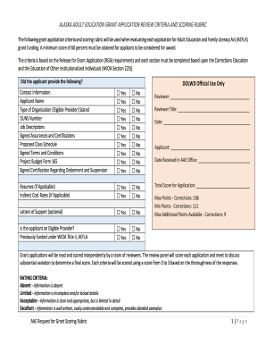 Fillable Online ALASKA ADULT EDUCATION GRANT APPLICATION REVIEW CRITERIA AND SCORING RUBRIC Fax ...