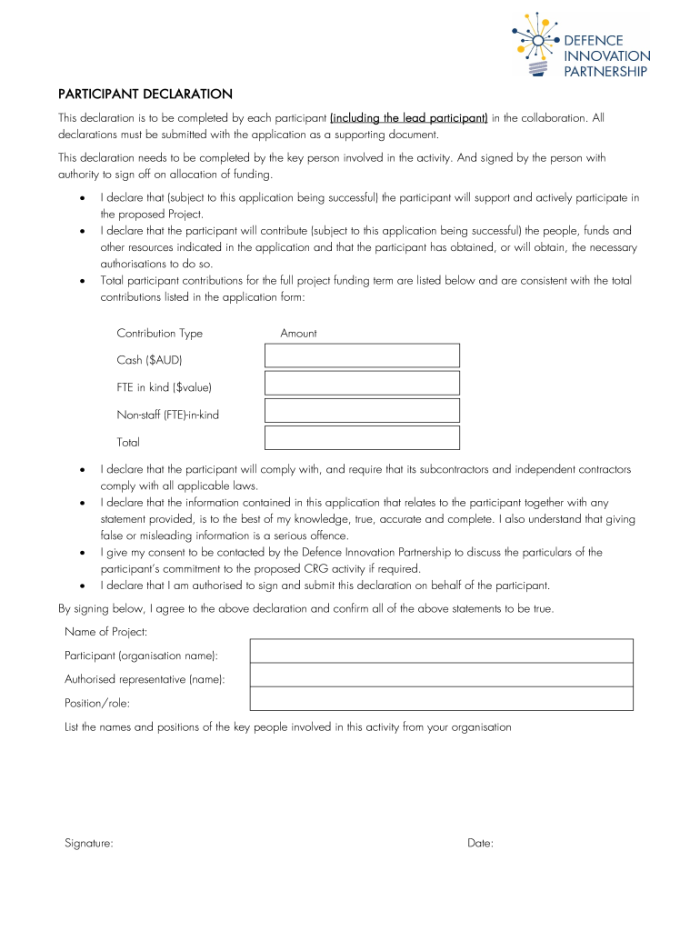 Fillable Online This declaration is to be completed by each participant ...
