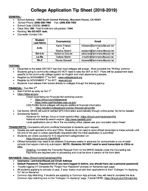 Fillable Online Fillable Online College Application Tip Sheet (2017 ...