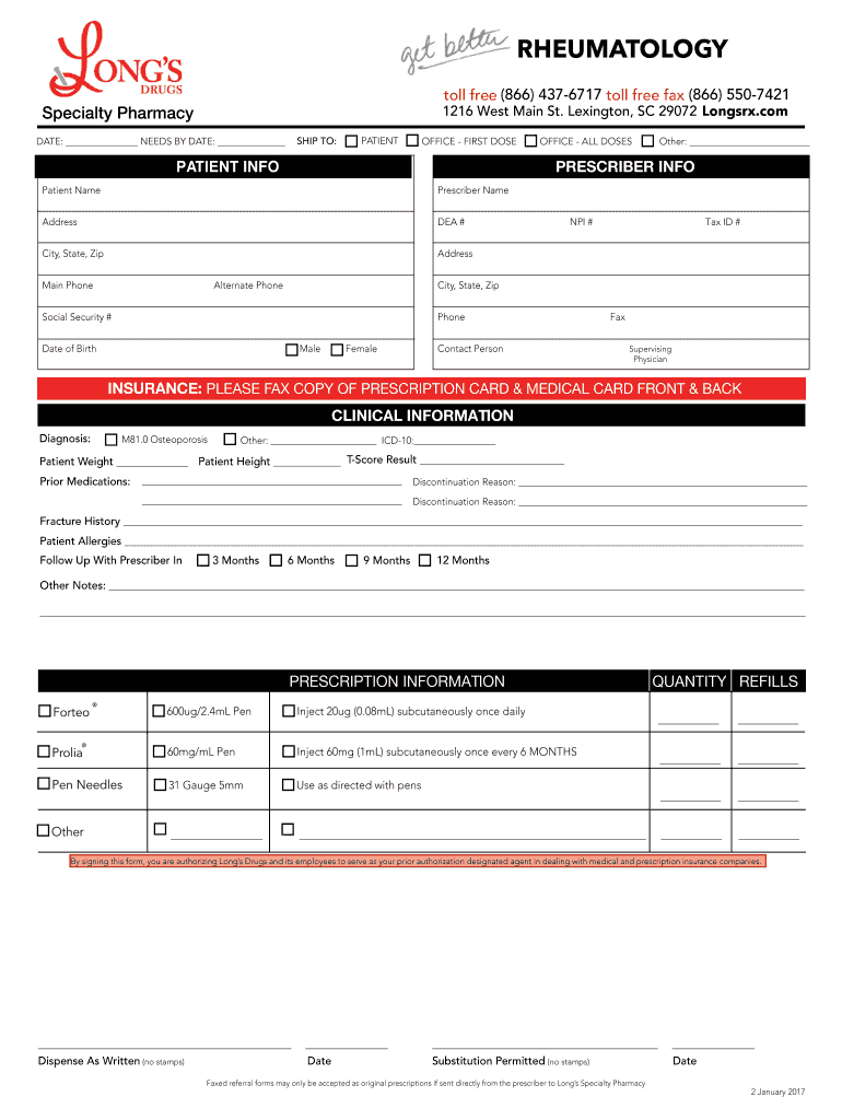 Specialty Pharmacy - Long's Drugs: Fill out & sign online | DocHub