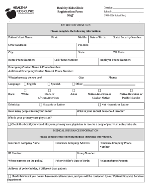 Fillable Online Healthy Kids Clinic District: Registration Form School ...
