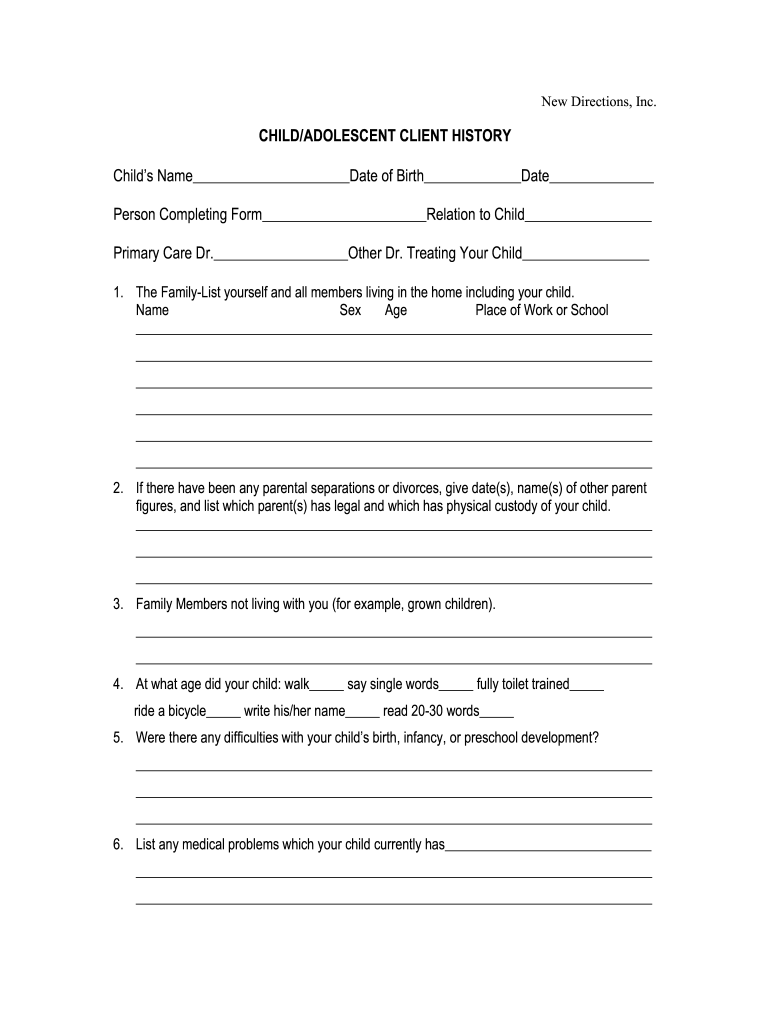 Fillable Online child intake form - Children's Mental Health Fax Email ...