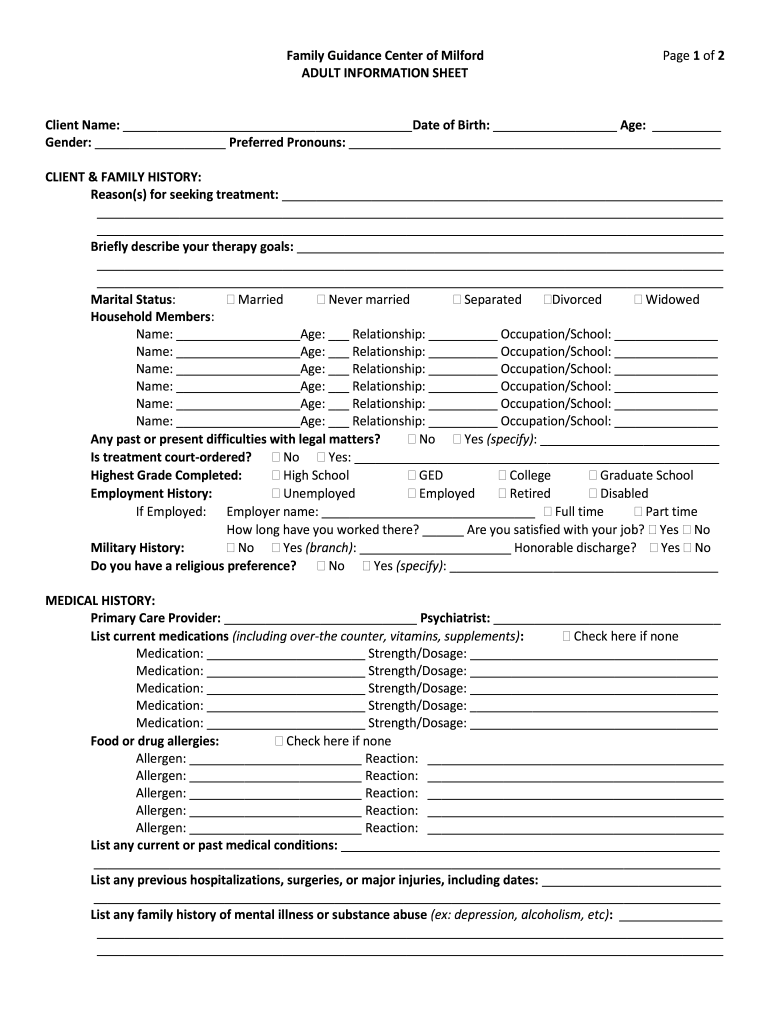 Fillable Online Adult Information Sheet - updated 9-25-17 Fax Email ...