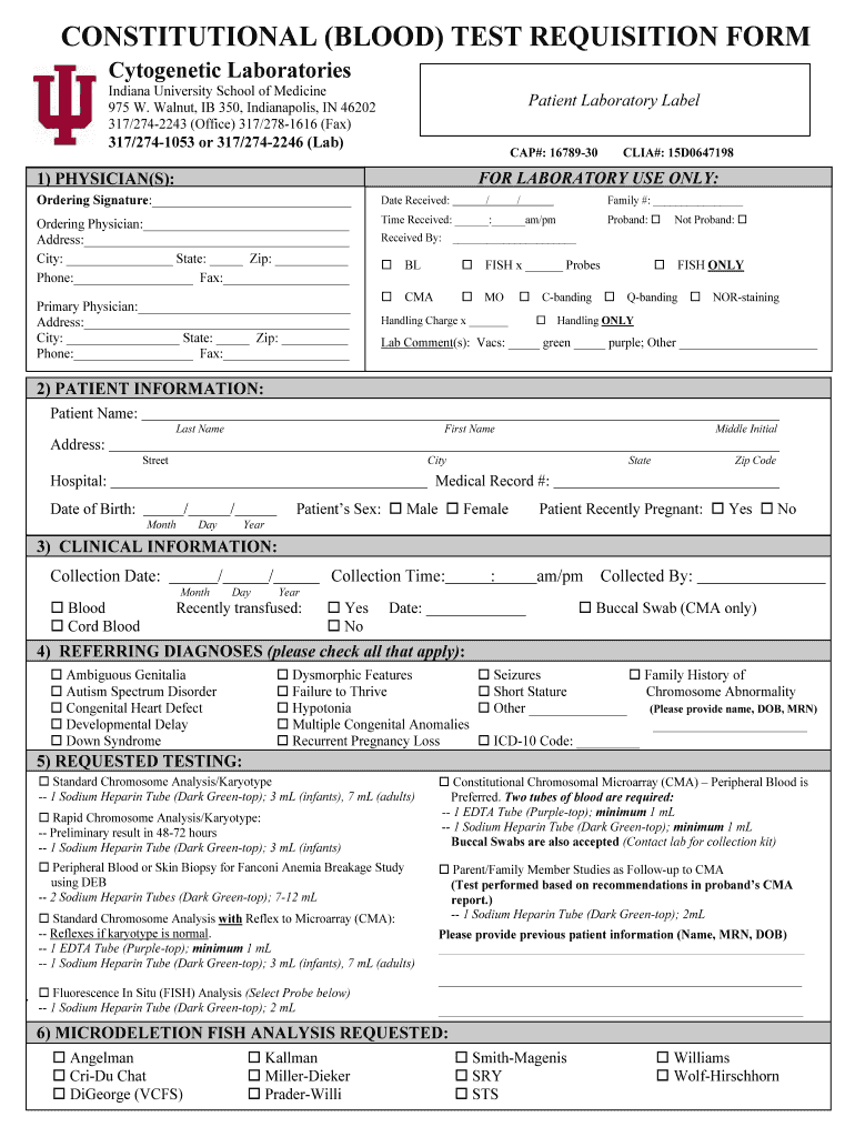 Fillable Online CLINICAL TEST REQUISITION ACCESSION LABEL Dr. Katherine ...