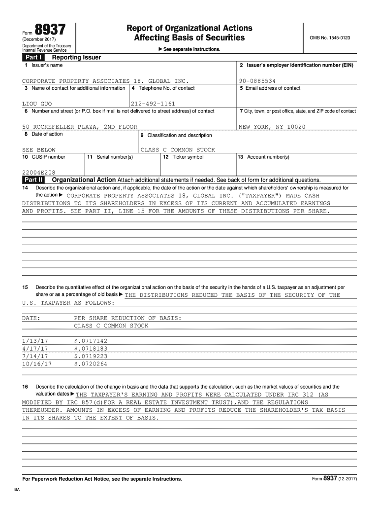 Fillable Online Form 8937 Signed Class C - W. P. Carey Fax Email Print ...