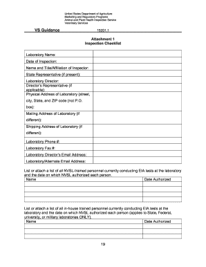 Fillable Online Attachment 1 Inspection Checklist - USDA-APHIS Fax ...