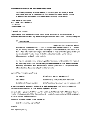 Fillable Online Sample letter of request for your own criminal history ...