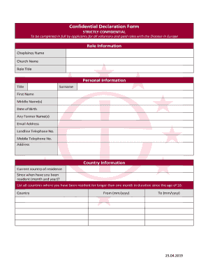 Fillable Online Confidential Declaration Form - Diocese in Europe Fax ...