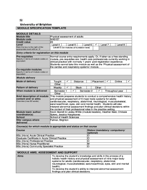 Fillable Online MODULE SPECIFICATION TEMPLATE MODULE DETAILS ... Fax ...
