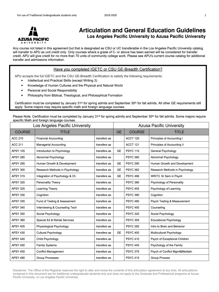 Fillable Online General Education Guidelines for Azusa Pacific University Fax Email Print ...