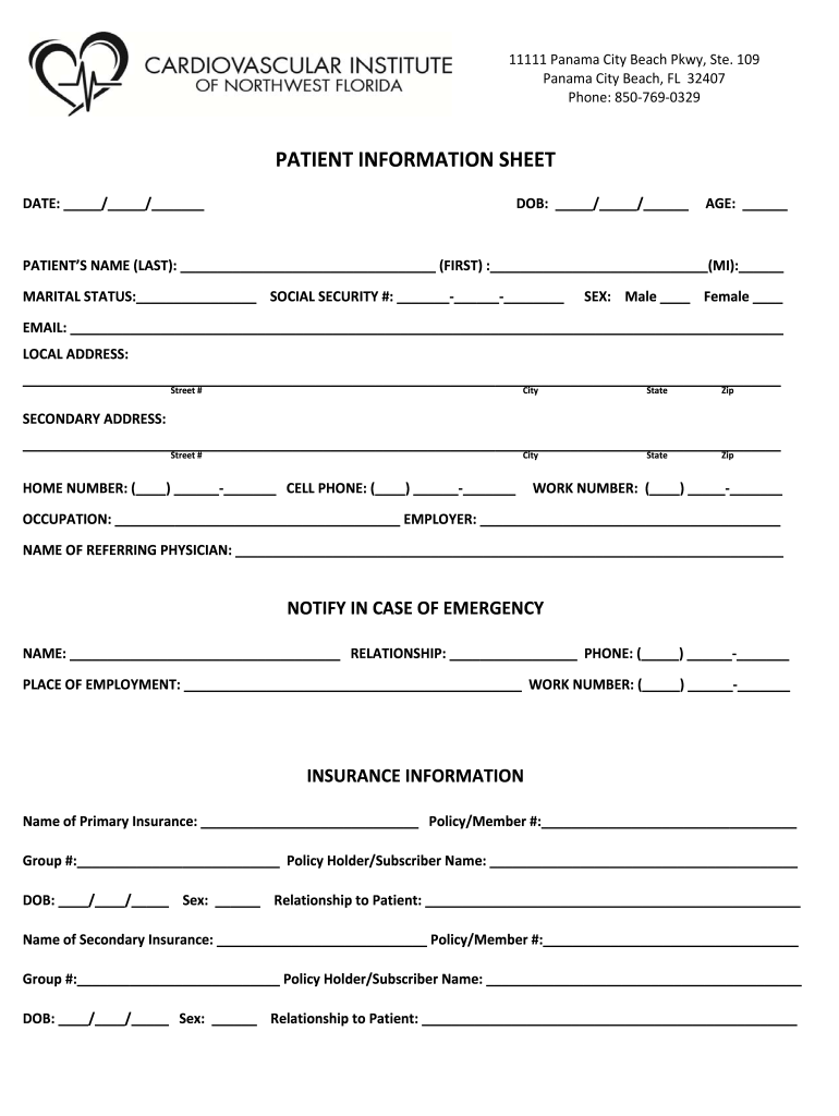 Fillable Online CVI PATIENT INFO FORM 2019.docx Fax Email Print - pdfFiller