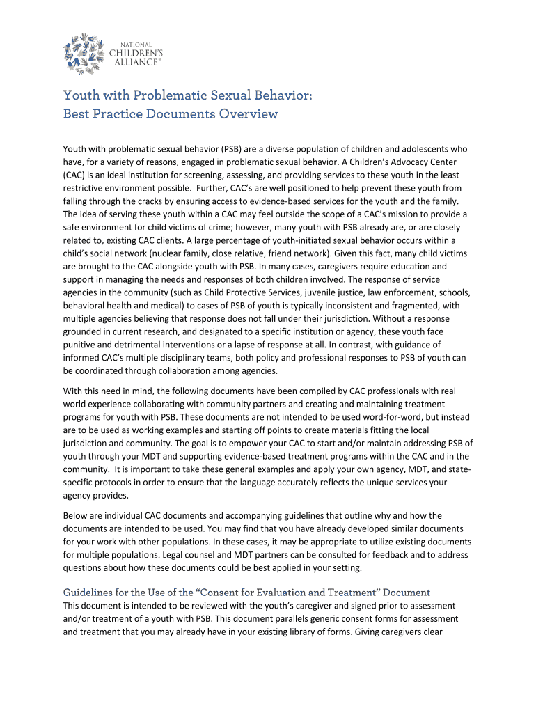 Fillable Online Youth with problematic sexual behavior (PSB) are a diverse population of ...