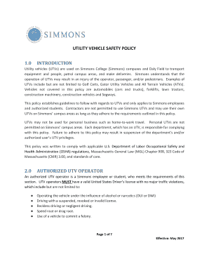 Fillable Online utility vehicle safety policy 1.0 introduction 2.0 ...