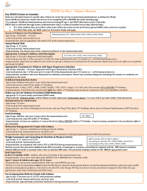 Fillable Online HEDIS Tip SheetPediatric Measures Key HEDIS Factors to ...