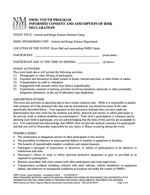 Fillable Online INFORMED CONSENT AND ASSUMPTION OF RISK Declaration Fax ...