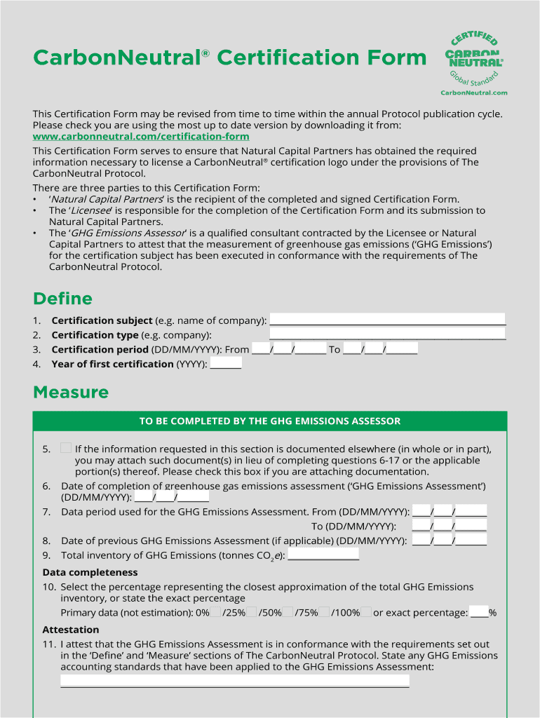 Fillable Online CarbonNeutral Certification Form - The Carbon Neutral ...