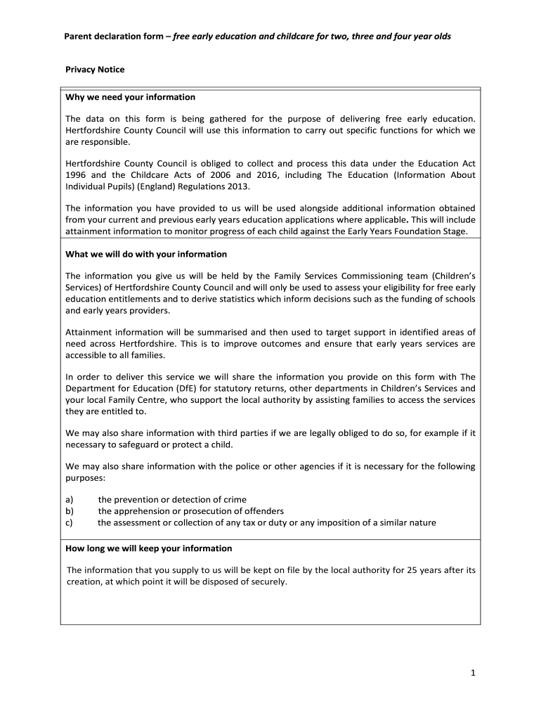 Fillable Online Annex A: Sample parent declaration for the free ...