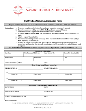 Fillable Online Family Tuition Waiver Authorization Form Fax Email Print - pdfFiller