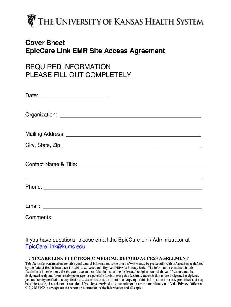Fillable Online Cover Sheet EpicCare Link EMR Site Access Agreement ... Fax Email Print - pdfFiller