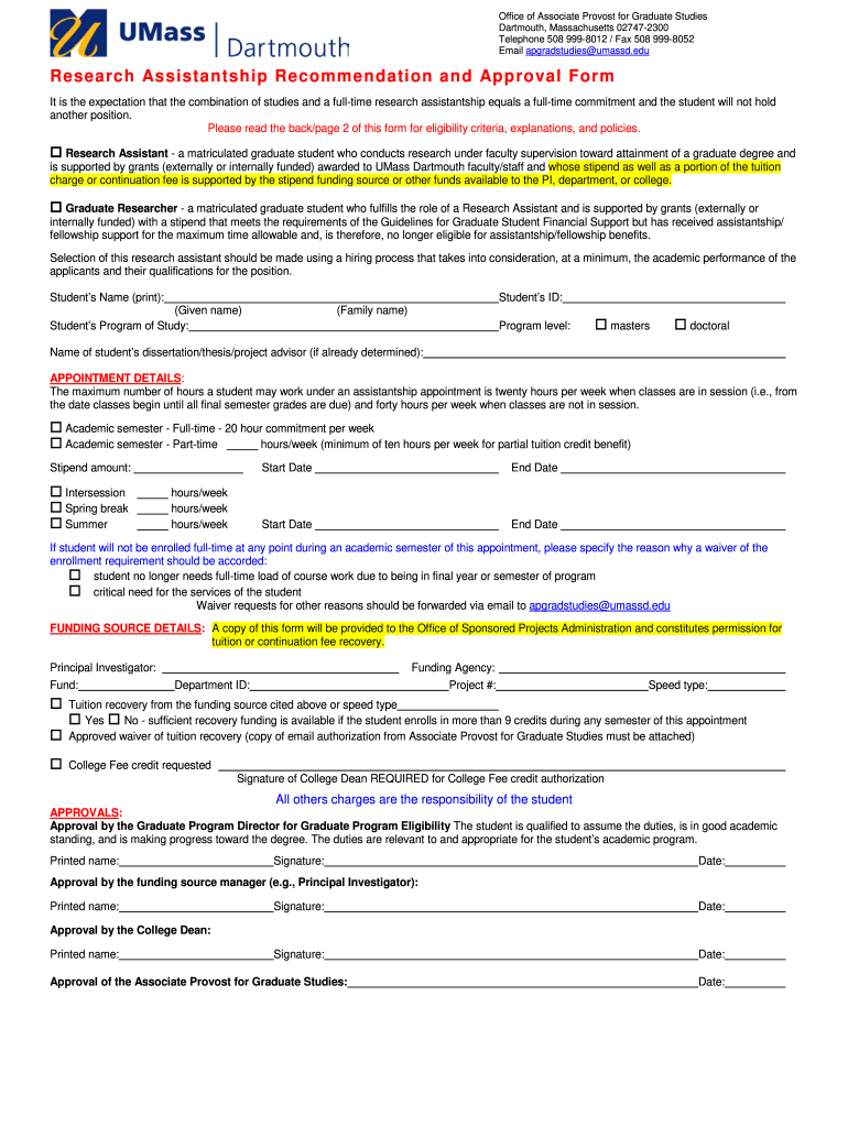 Fillable Online Teaching Assistantship Recommendation and Approval Form Fax Email Print - pdfFiller