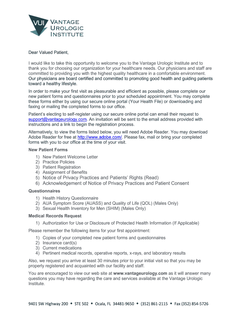 Fillable Online welcome letter new patient - Medical Associates-Greater ...