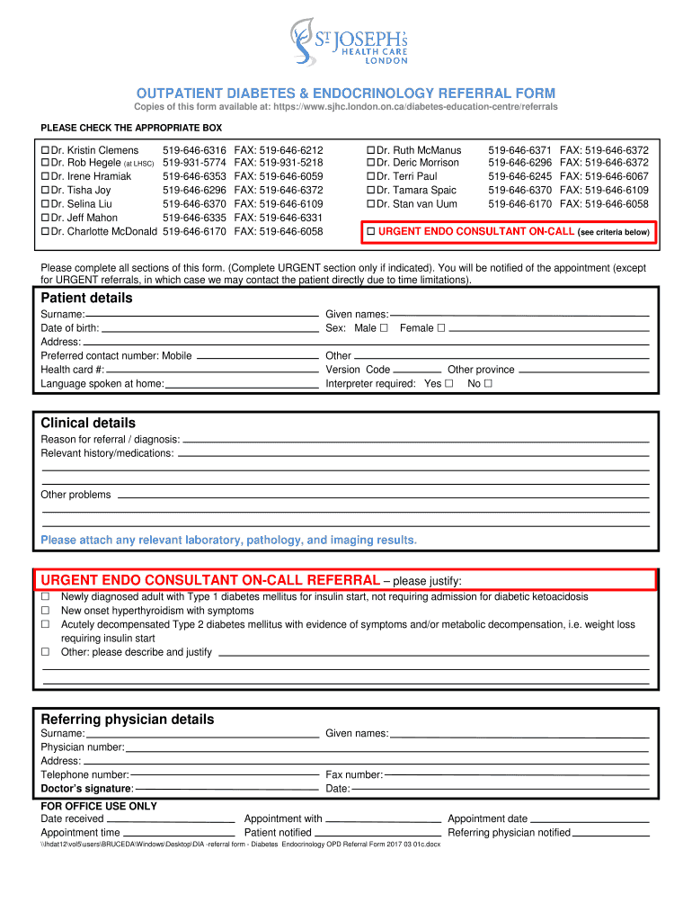 Fillable Online Outpatient diabetes & endocrinology referral form Fax ...