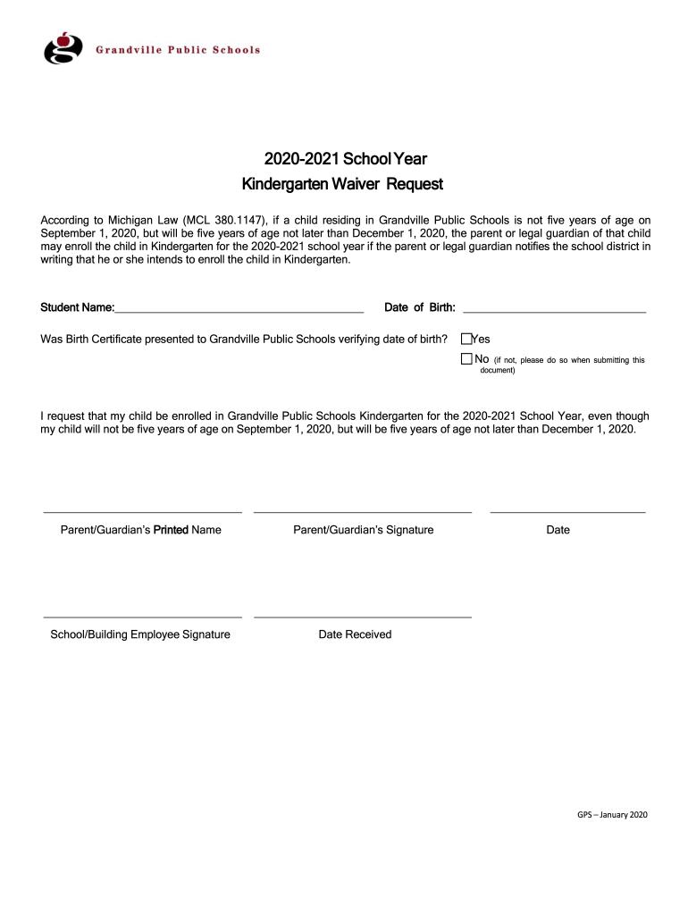 Fillable Online kindergarten waiver form michigan - state of michigan ...