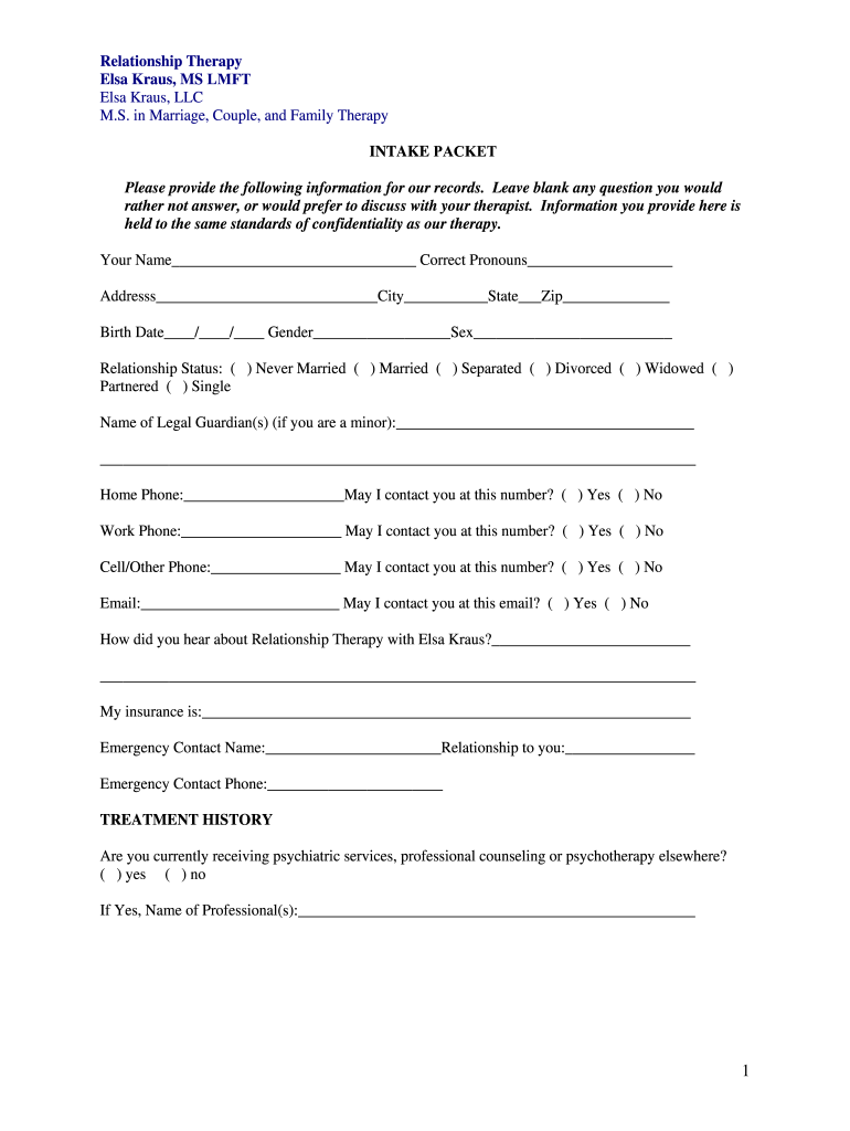 Fillable Online Relationship Therapy Fax Email Print - pdfFiller