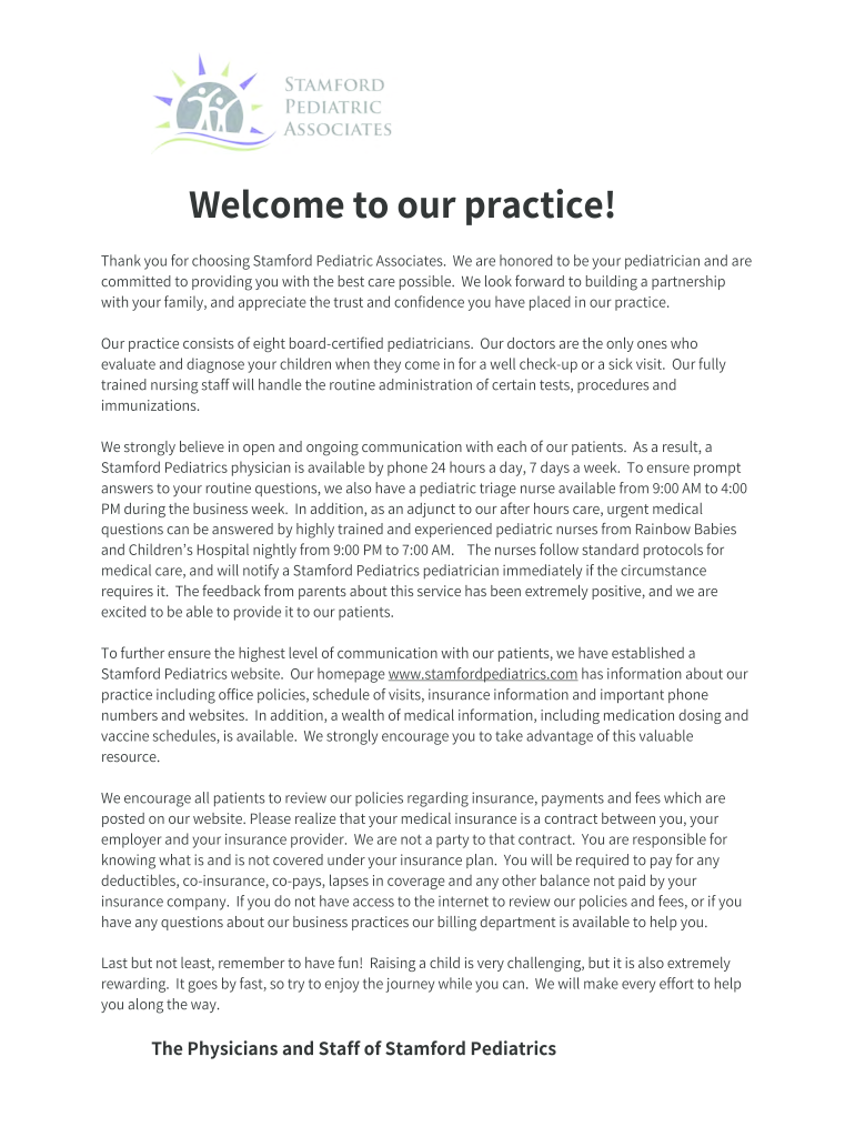 Fillable Online Welcome to our practice and thank you for choosing ...