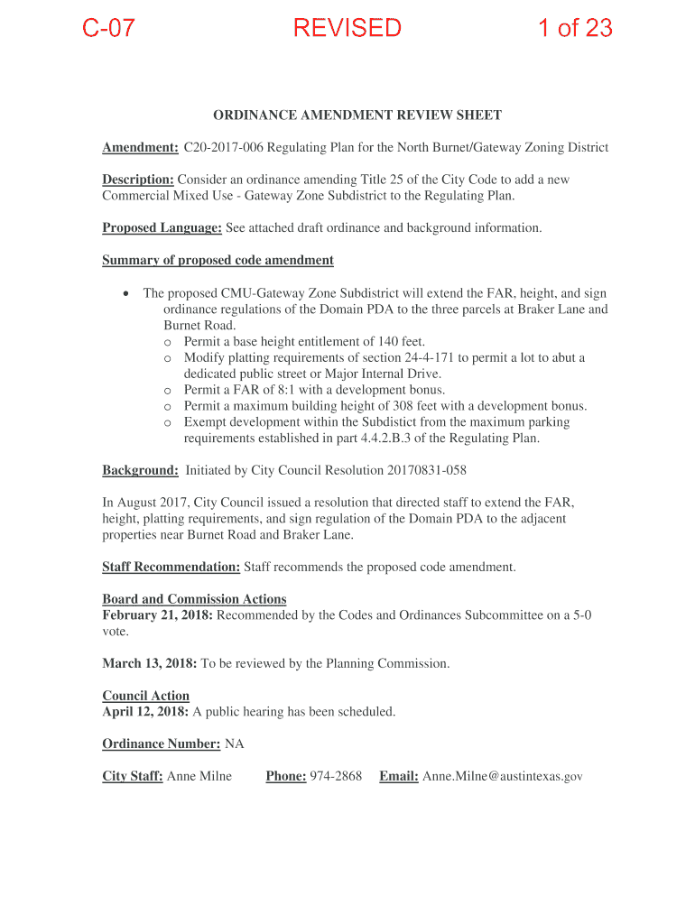 Fillable Online Amendment: C20-2017-006 Regulating Plan for the North ...