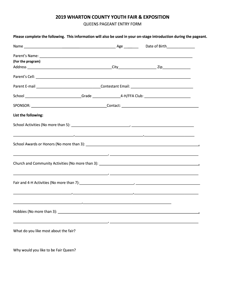 Fillable Online Junior Miss Pageant Rules Fax Email Print - pdfFiller