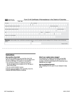 Fillable Online If you are not a resident of DC you must file a Form D ...