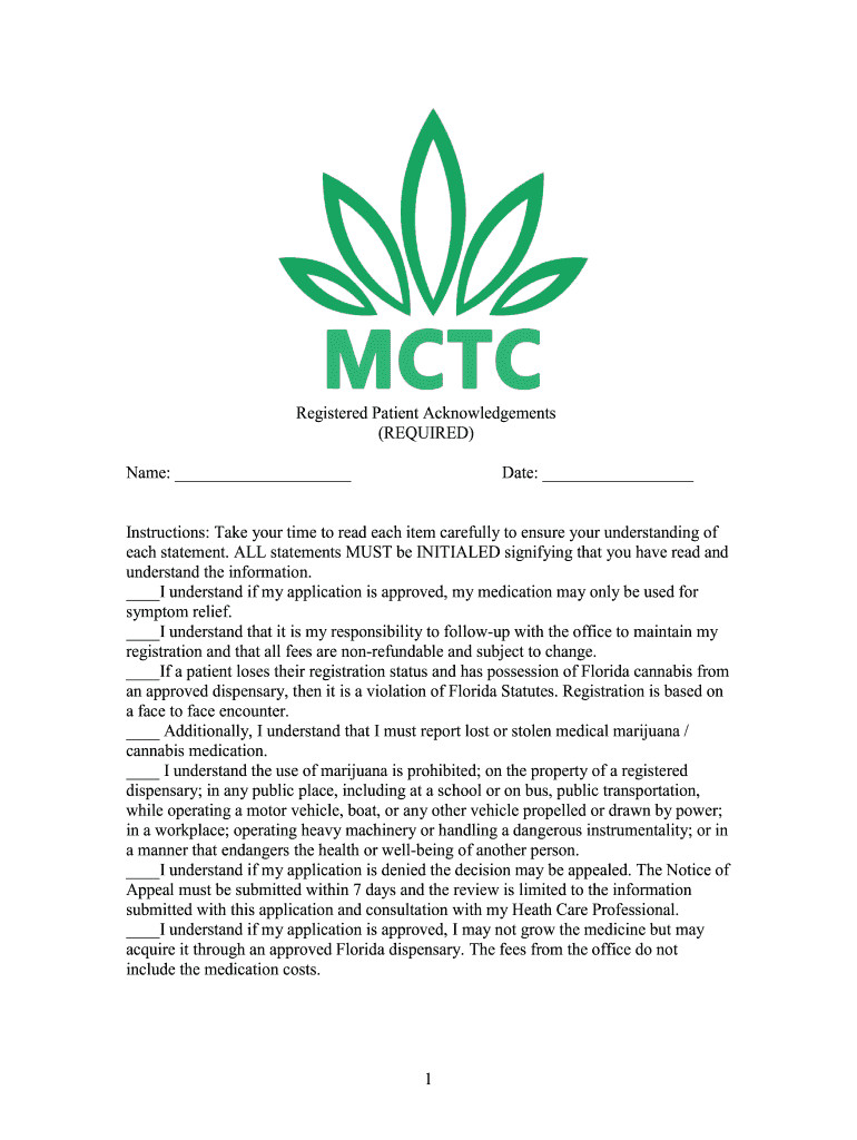 Fillable Online MCTC Patient Agreement2019 Fax Email Print - pdfFiller